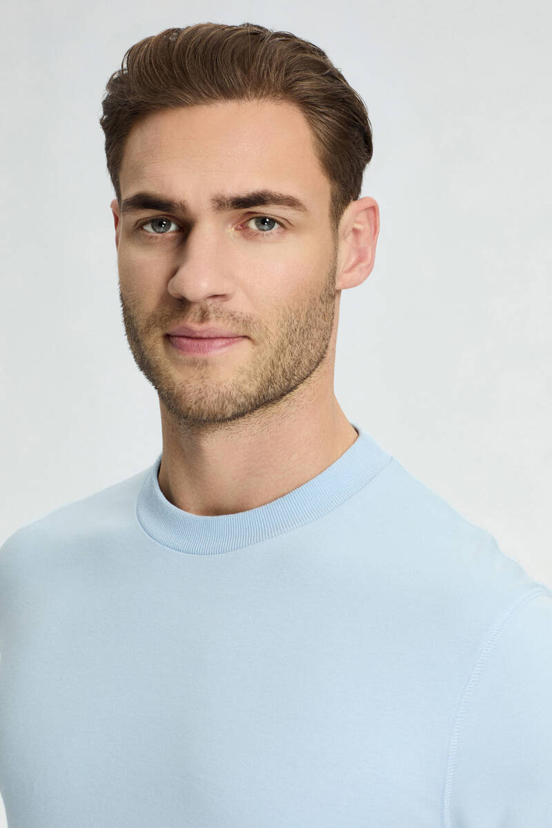 Bisiklet Yaka Mavi Merserize Pamuk T-Shirt | | Hemington