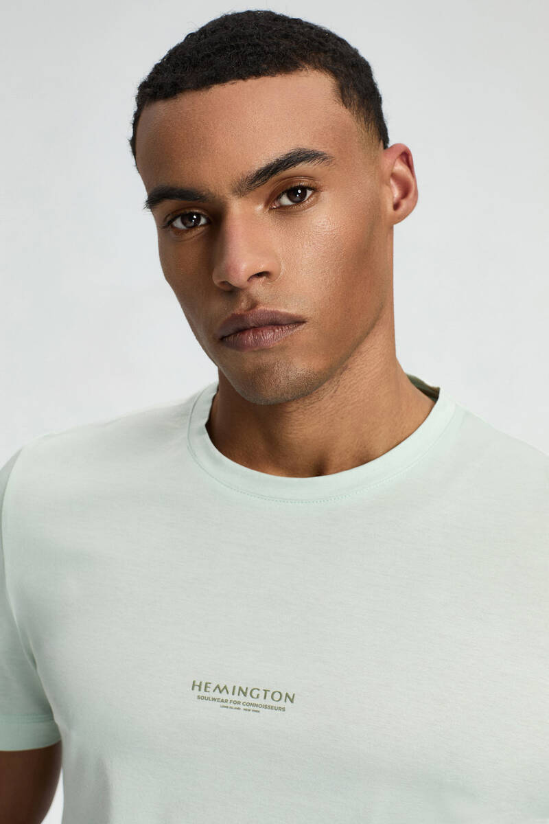 Hemington Baskılı Merserize Pamuk Açık Yeşil Bisiklet Yaka T-Shirt ...
