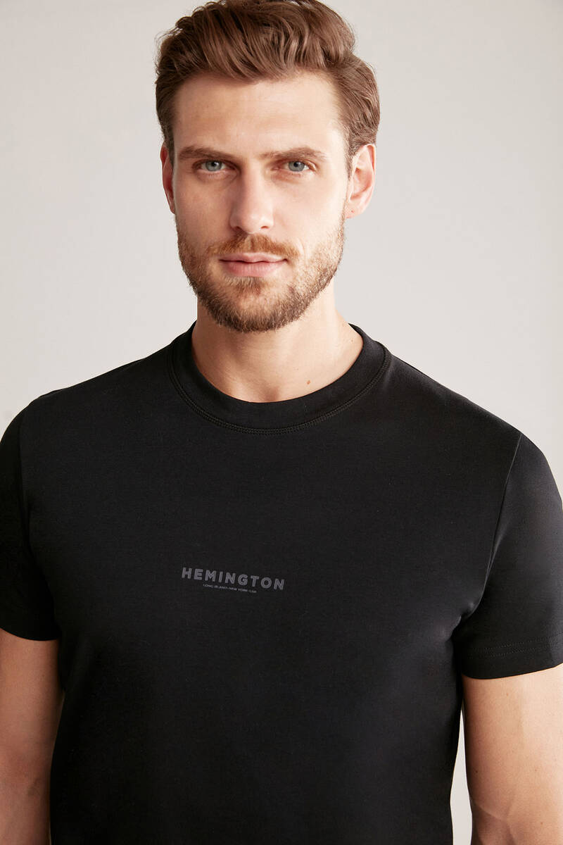 Hemington Logolu Bisiklet Yaka Siyah T-Shirt | | Hemington