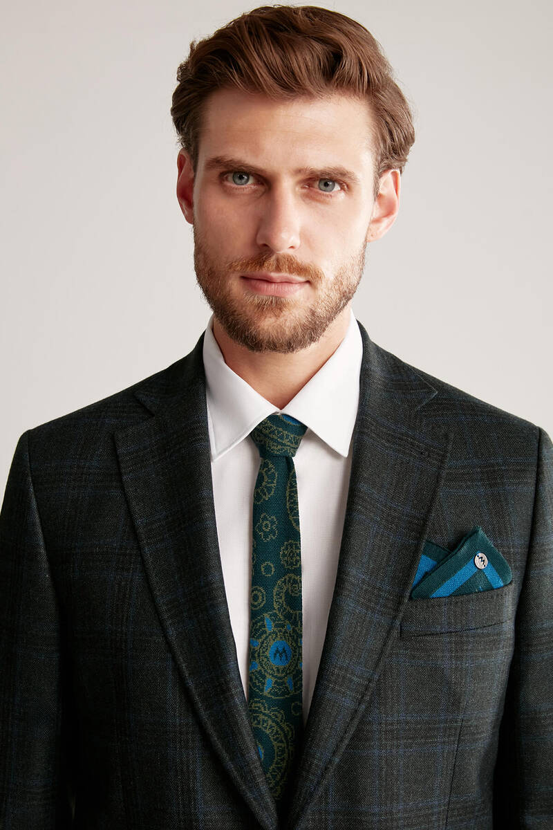 Koyu Yeşil Desen Örgü Cep Mendili | | Hemington