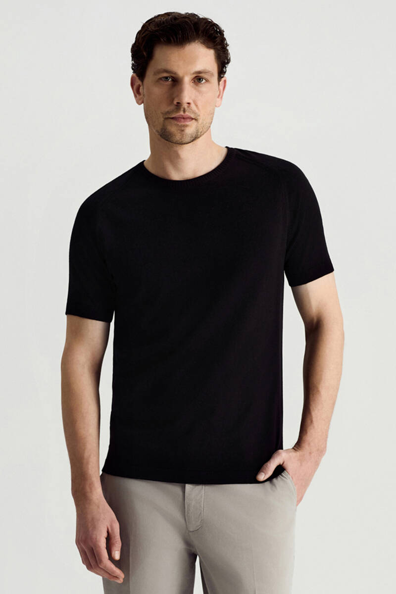 Bisiklet Yaka Siyah Giza Pamuk Triko T-Shirt | | Hemington