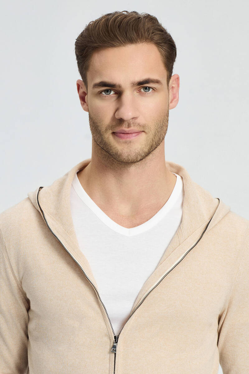 Slim Fit Kum Rengi Kapüşonlu İnce Hırka | | Hemington